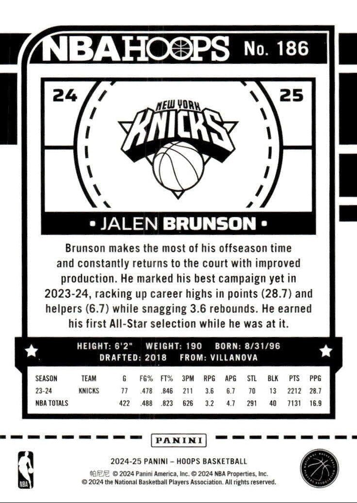 Jalen Brunson 2024 2025 NBA Hoops Series Mint Card #186 | The Strictly Mint Card Co. Inc.