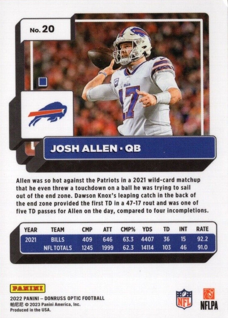 Josh Allen 2022 Panini Optic Series Mint Card #20 | The Strictly Mint ...