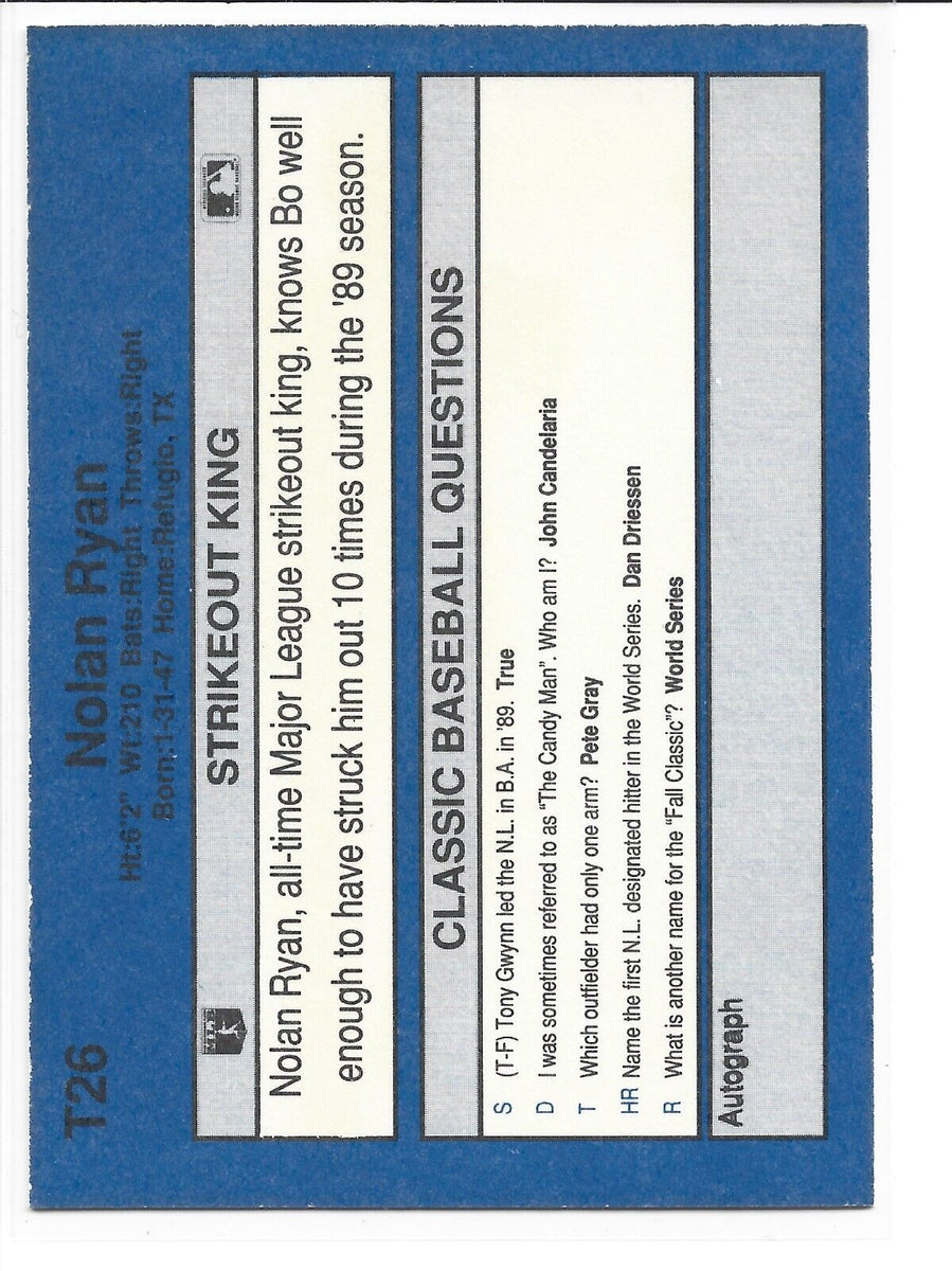 Nolan Ryan 1990 Classic "Nolan Knows Bo" Series Mint Card #T26 | The ...