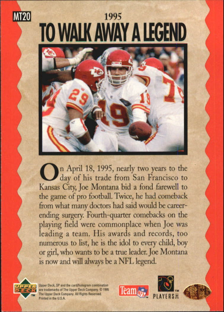 Joe Montana 1995 Upper Deck Trilogy Series Mint Card #MT20 | The ...