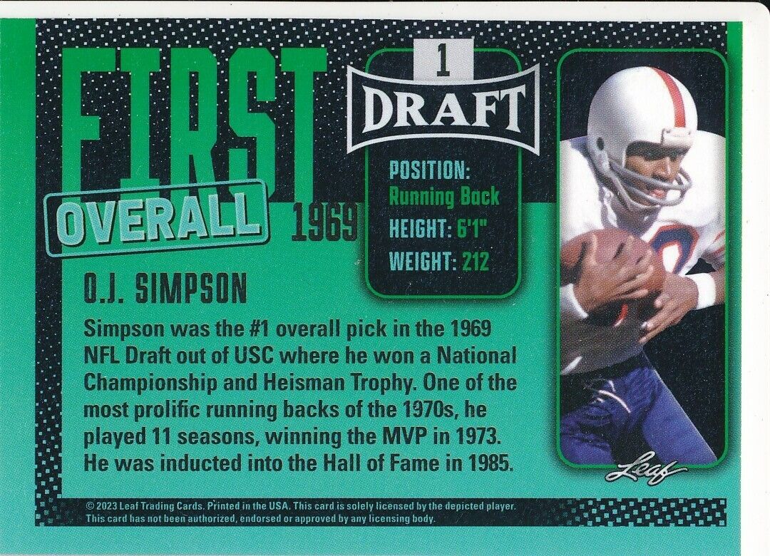 O.J. Simpson 2023 Leaf Draft First Overall Series Mint Card #1 | The ...