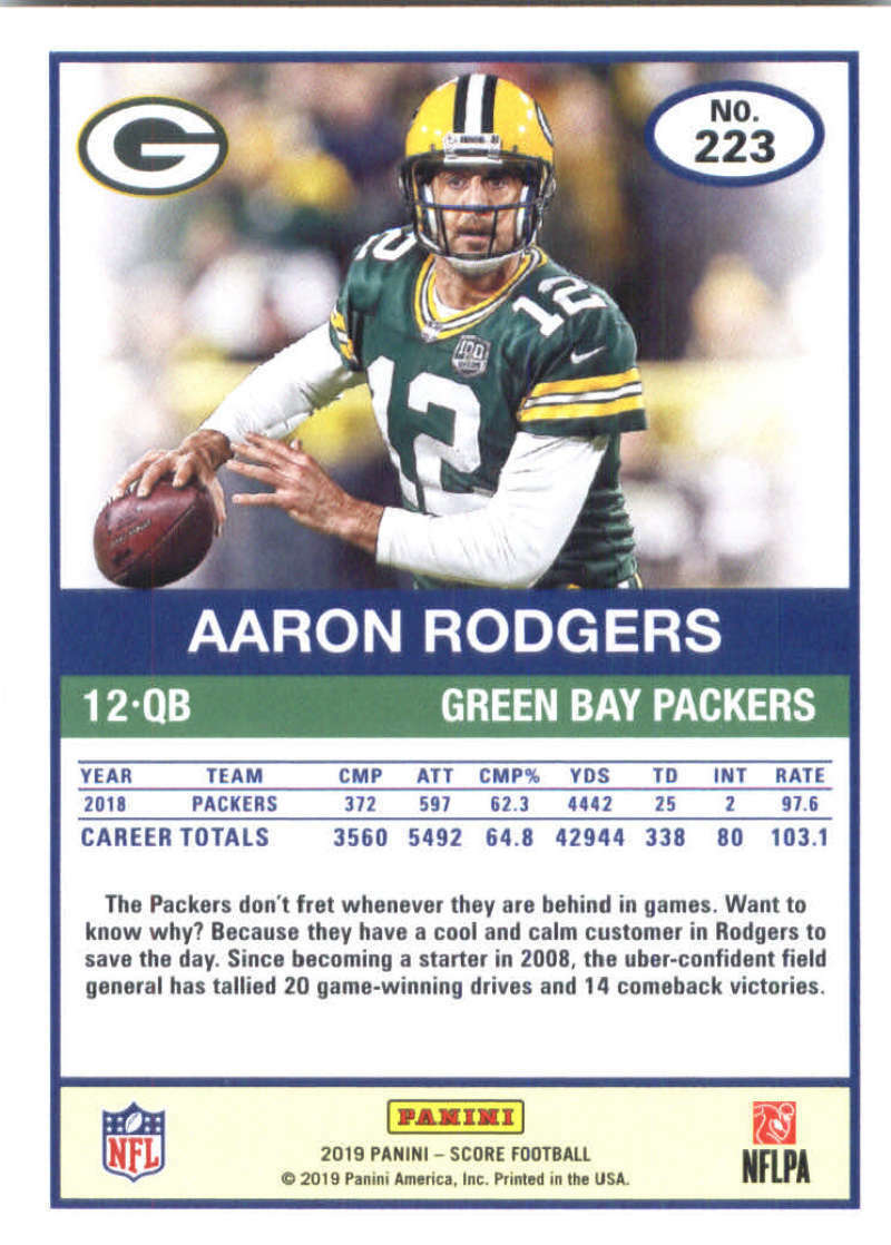 Aaron Rodgers 2019 Panini Score Series Mint Card #223 | The Strictly ...