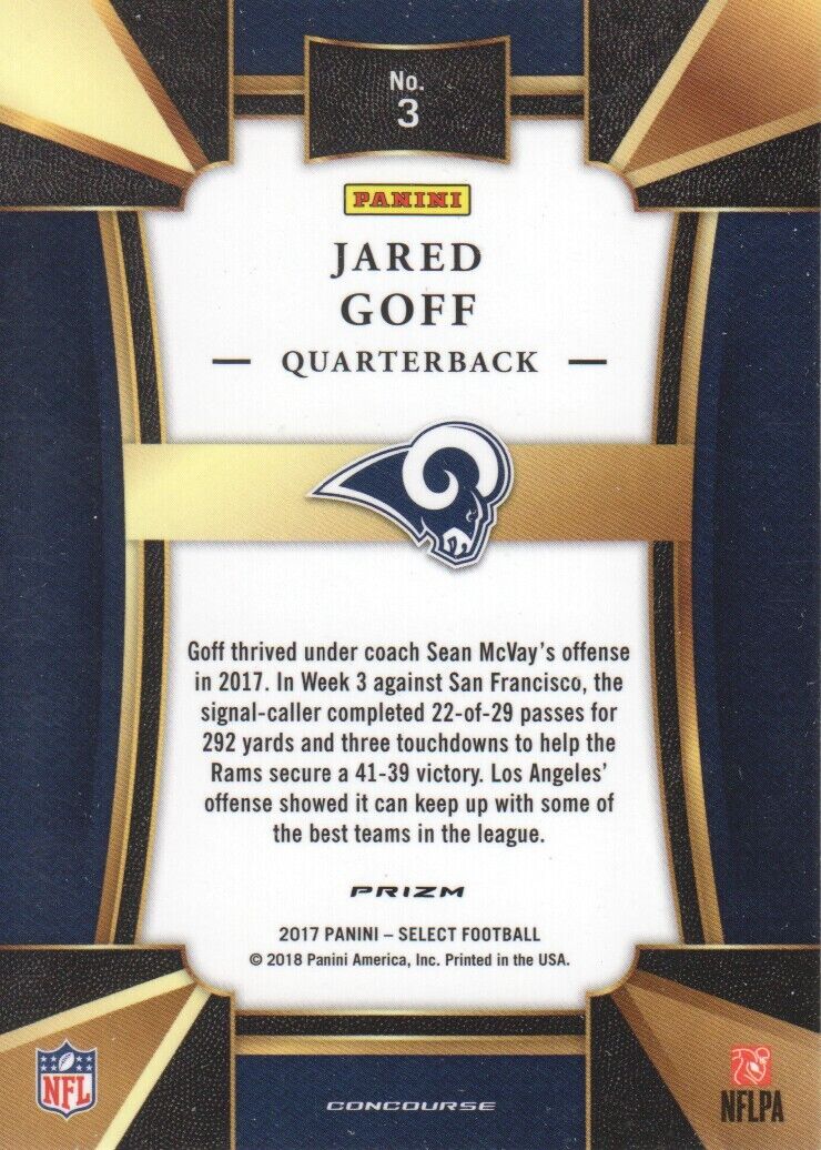 Jared Goff 2017 Panini Select Concourse Series Mint Card #3 | The ...