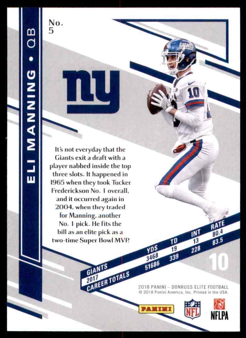 Eli Manning 2018 Donruss Elite Series Mint Card #5 | The Strictly Mint ...