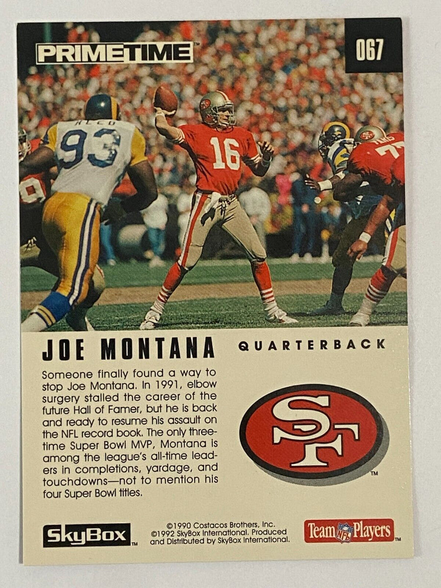 Joe Montana 1992 Skybox Primetime Sweet Sixteen Series Mint Card #067 ...