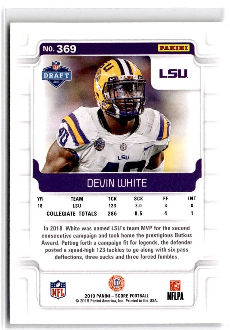 Devin White 2019 Panini Score Series Mint Rookie Card #369 | The ...