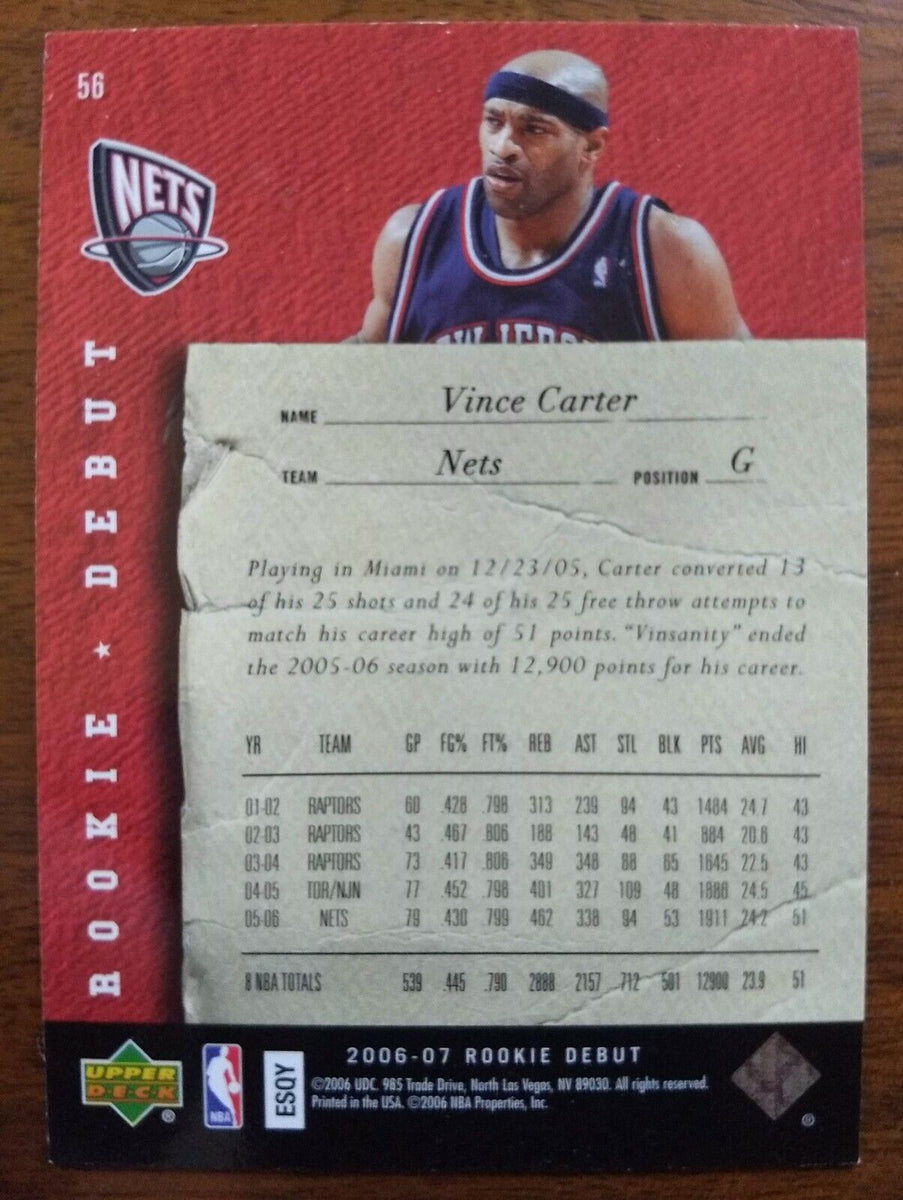 Vince Carter 2006 2007 Upper Deck Rookie Debut Series Mint Card #56 ...