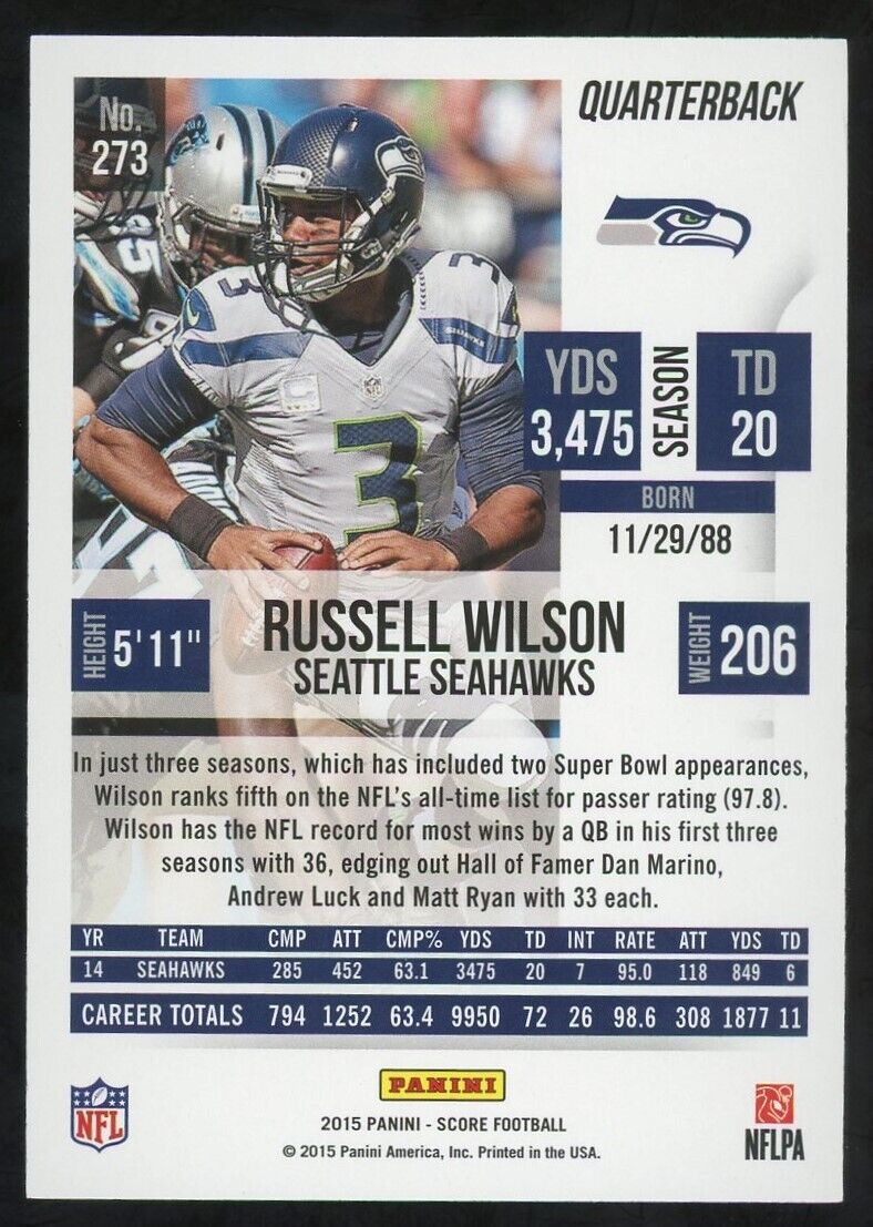 Russell Wilson 2015 Score Series Mint Card #273 | The Strictly Mint ...