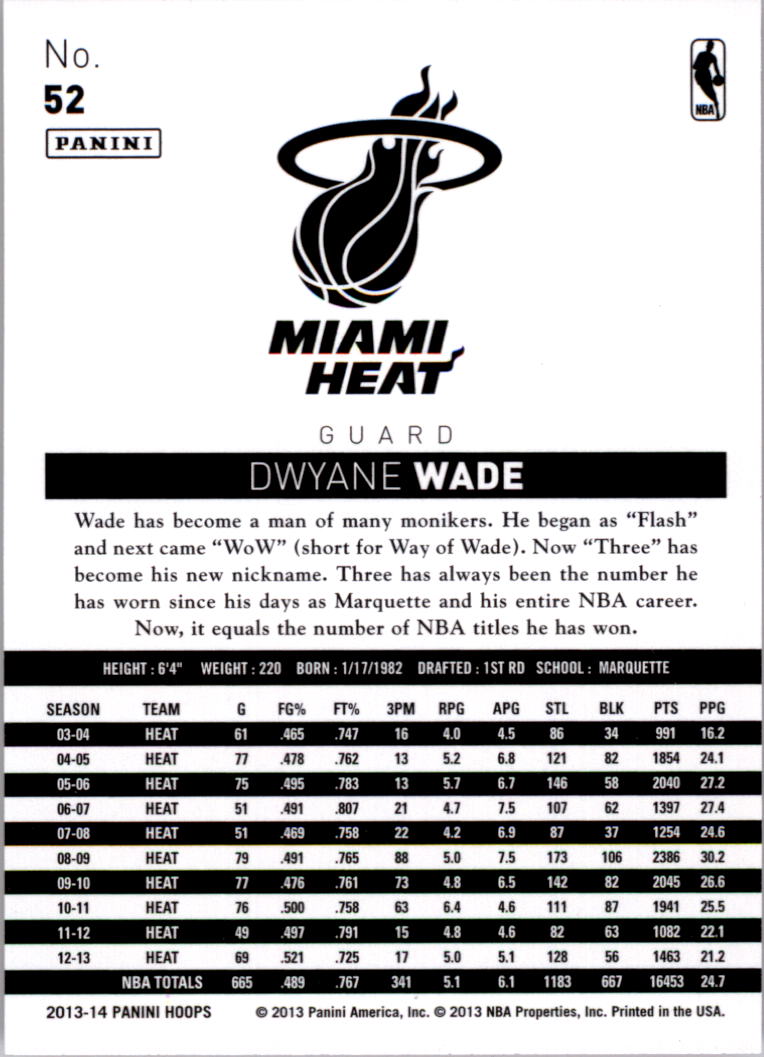 Dwayne Wade 2013 2014 Hoops Series RED PARALLEL VERSION Mint Card #52 ...
