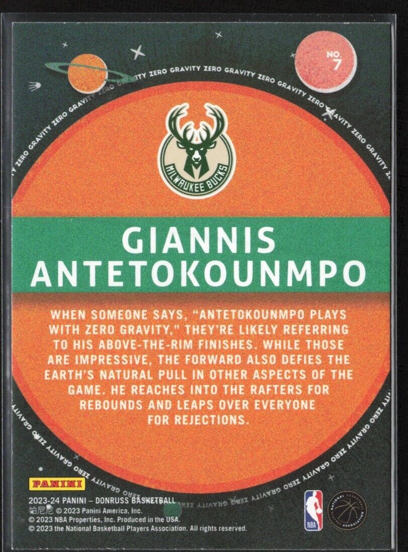 Giannis Antetokounmpo 2023 2024 Donruss Zero Gravity Card #7 | The ...