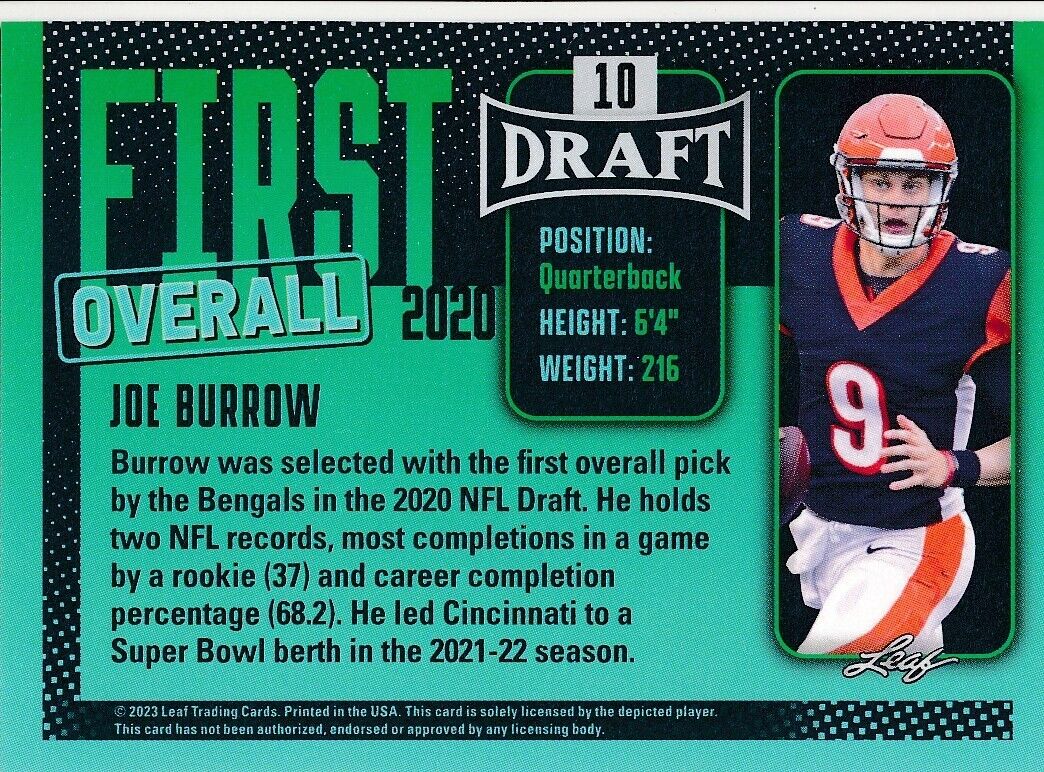 Joe Burrow 2023 Leaf Draft First Overall Series Mint Card #10 | The ...