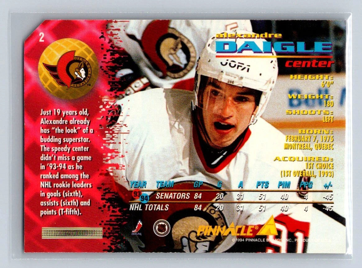Alexandre Daigle 1994 1995 Pinnacle Stars Hockey Sample Card #2 | The ...