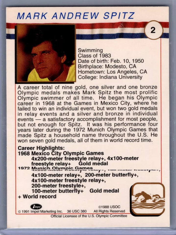 Mark Spitz 1991 Impel U.S. Olympic Hall of Fame Series Mint Card #2 ...