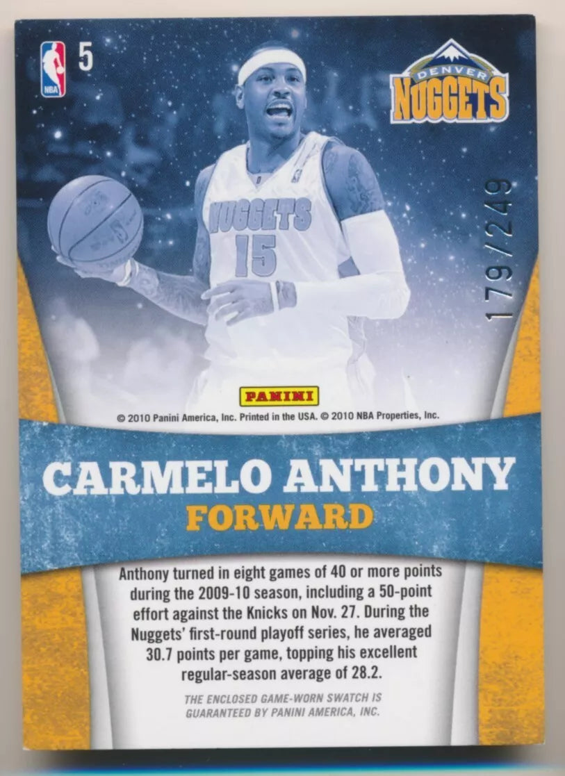 Carmelo Anthony 2010 2011 Prestige Inside the Numbers Game Used Jersey ...