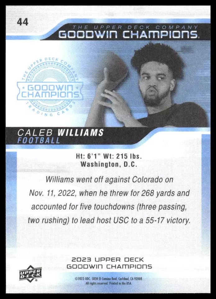 Caleb Williams 2023 Upper Deck Goodwin Champions Series Mint Rookie Ca ...