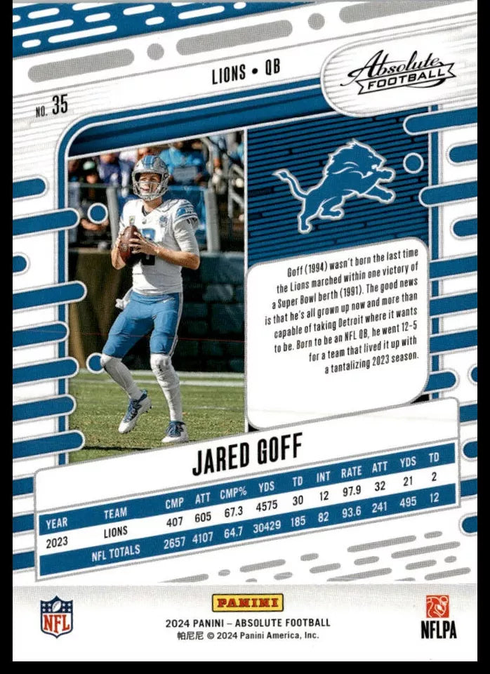 Jared Goff 2024 Panini Absolute Series Mint Card #35 | The Strictly ...