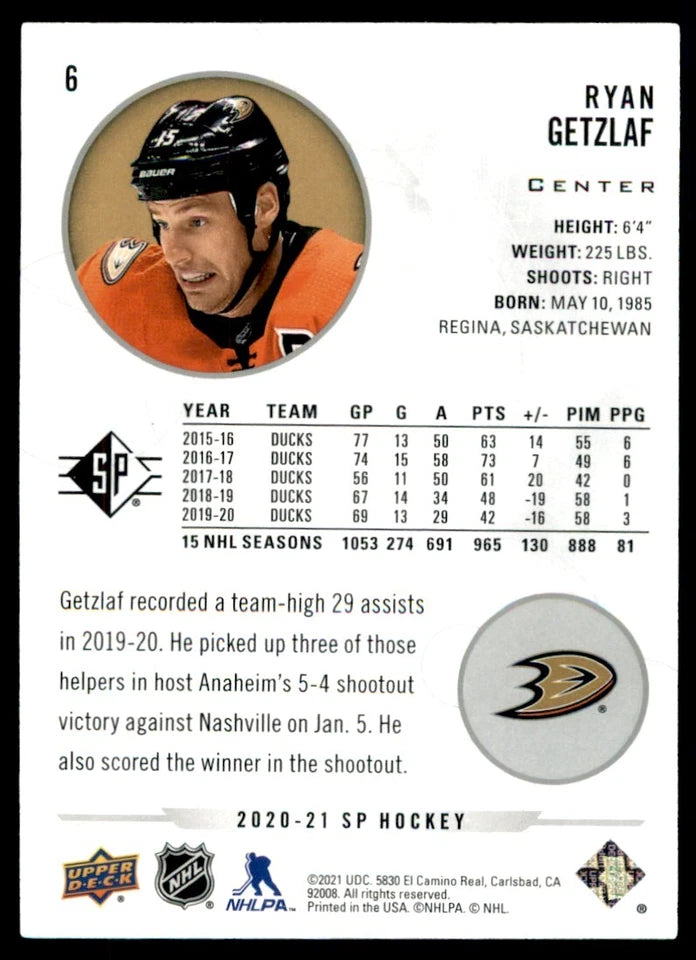 Ryan Getzlaf 2020 2021 SP Series Mint Card #6 | The Strictly Mint Card ...