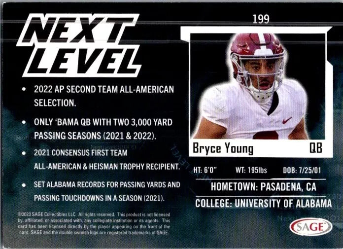 Bryce Young 2023 SAGE High Series Next Level Mint Card #199 | The ...