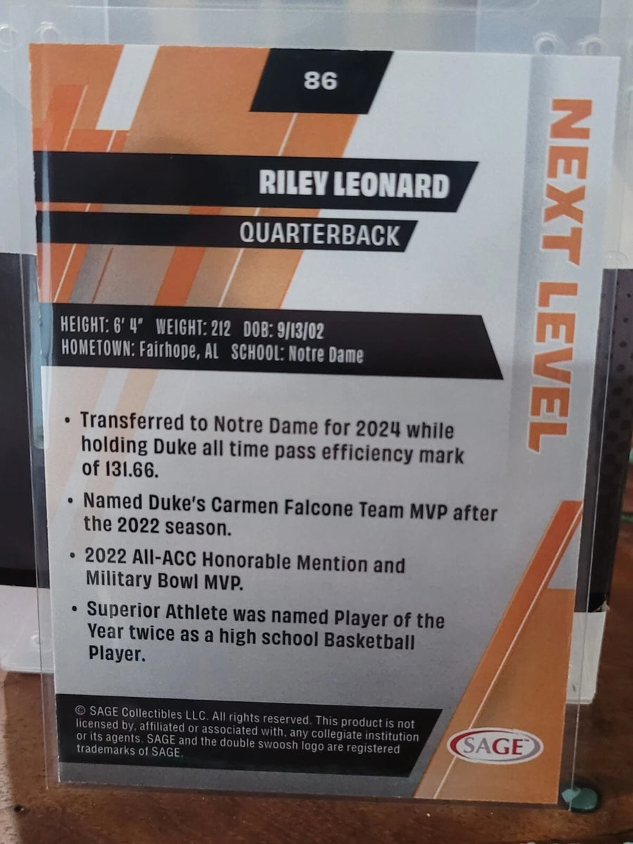 Riley Leonard 2025 Sage Next Level Series Mint Silver Version Rookie Y ...
