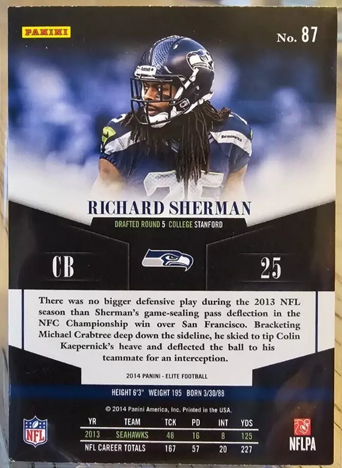 Richard Sherman 2014 Elite Series Mint Card #87 | The Strictly Mint ...