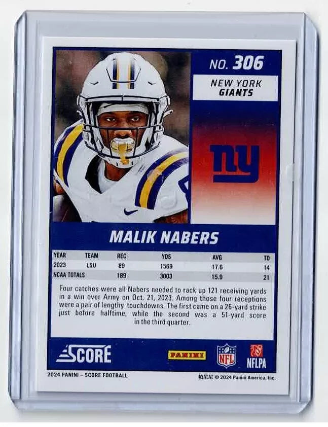 Malik Nabers 2024 Panini Score Series Mint Rookie Card #306 | The ...