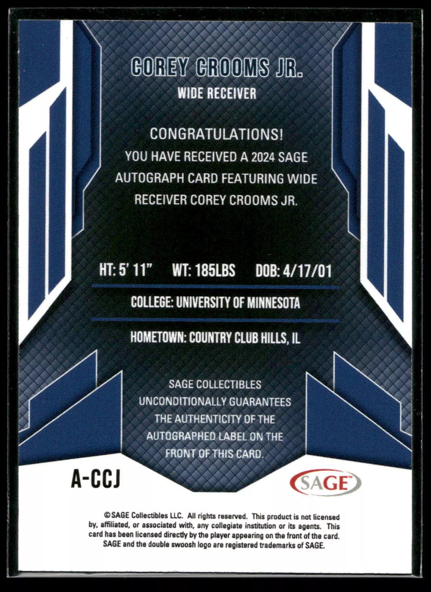 Corey Crooms Jr. 2024 SAGE ROOKIE Autograph Card #A-CCJ | The Strictly ...
