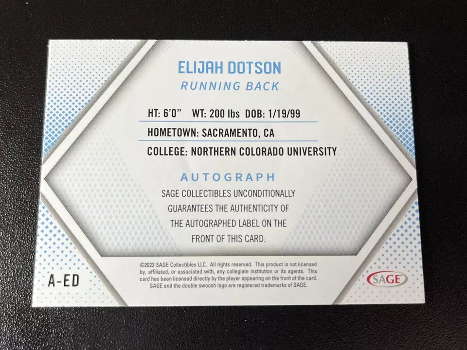 Elijah Dotson 2023 Sage Red Autograph Card #A-ED | The Strictly Mint ...