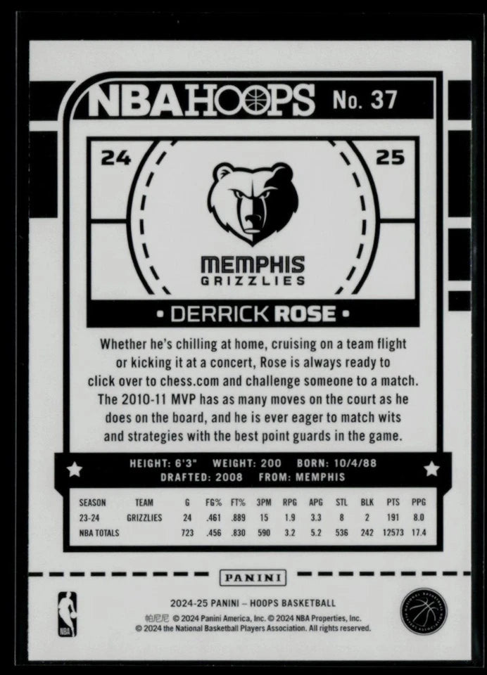 Derrick Rose 2024 2025 Panini Hoops Series Mint Card #37 | The Strictly ...