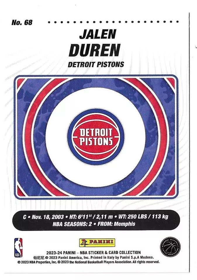 Jalen Duren 2023 2024 Panini Sticker Card #68 | The Strictly Mint Card ...