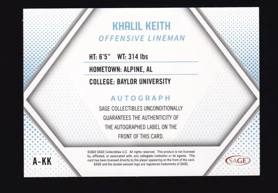 Khalil Keith 2023 Sage Autograph Card #A-KK | The Strictly Mint Card Co ...
